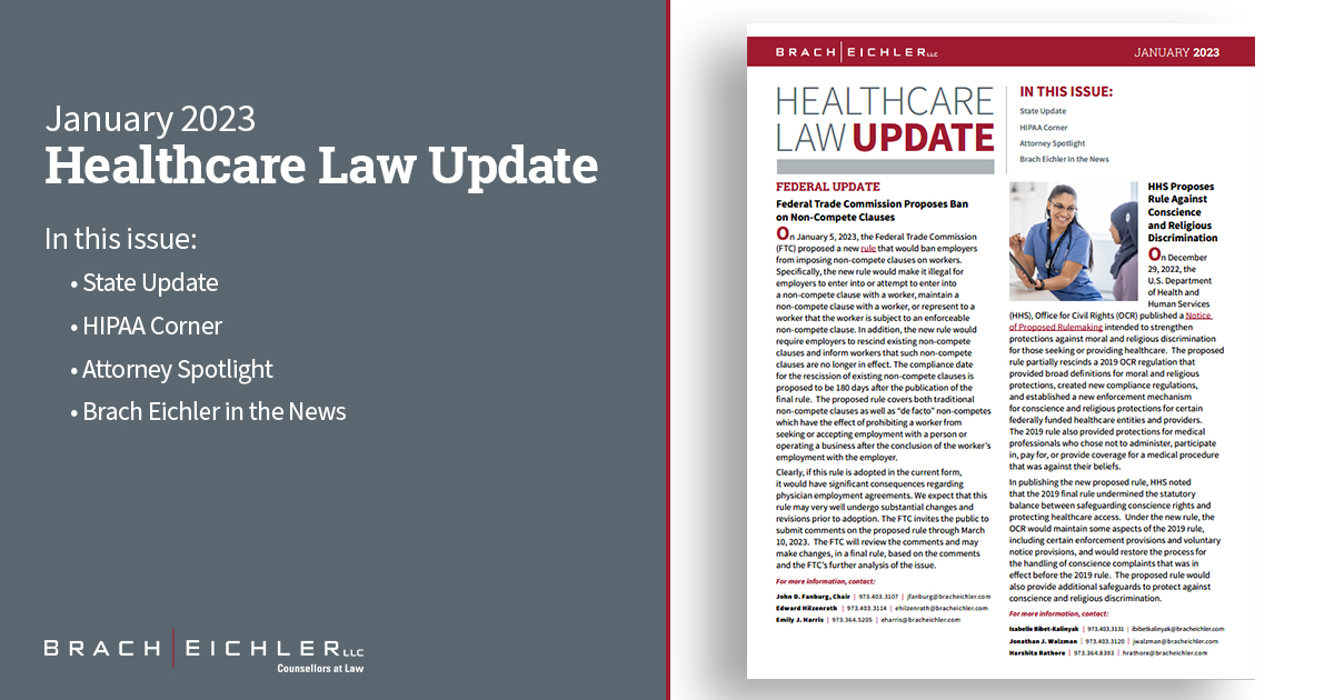 Healthcare Law Update – January 2023 | Brach Eichler